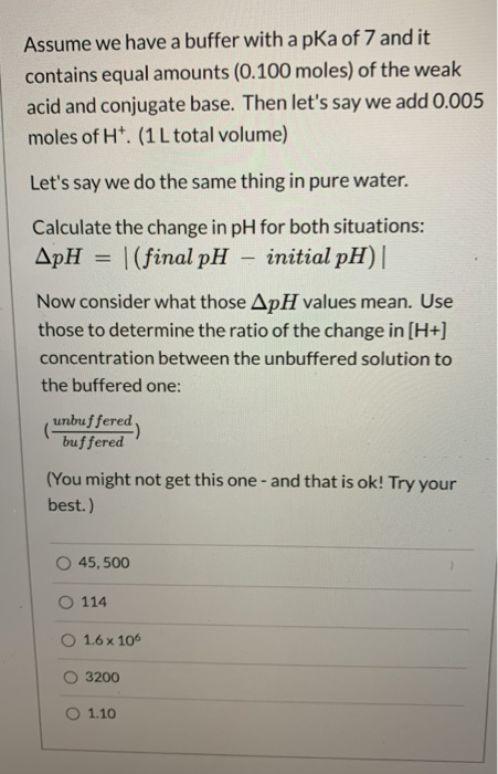 Solved Assume we have a buffer with a pka of 7 and it | Chegg.com