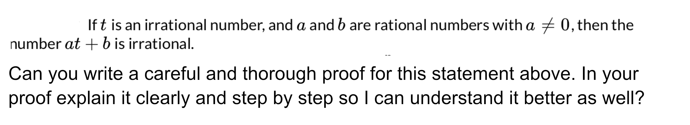 Solved If t ﻿is an irrational number, and a and b ﻿are | Chegg.com