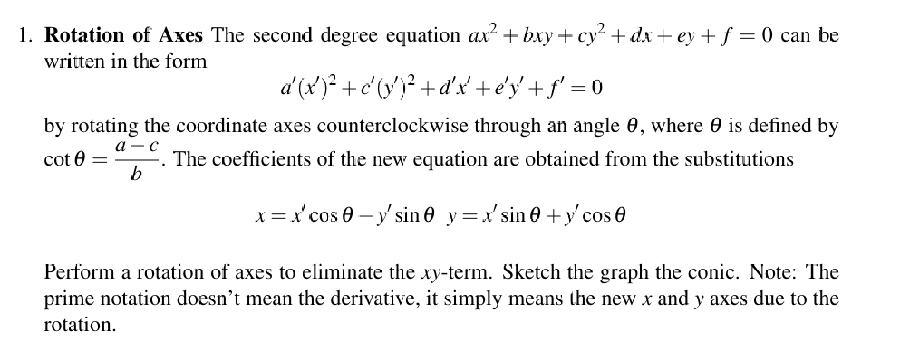 Solved Rotation of Axes The second degree equation | Chegg.com