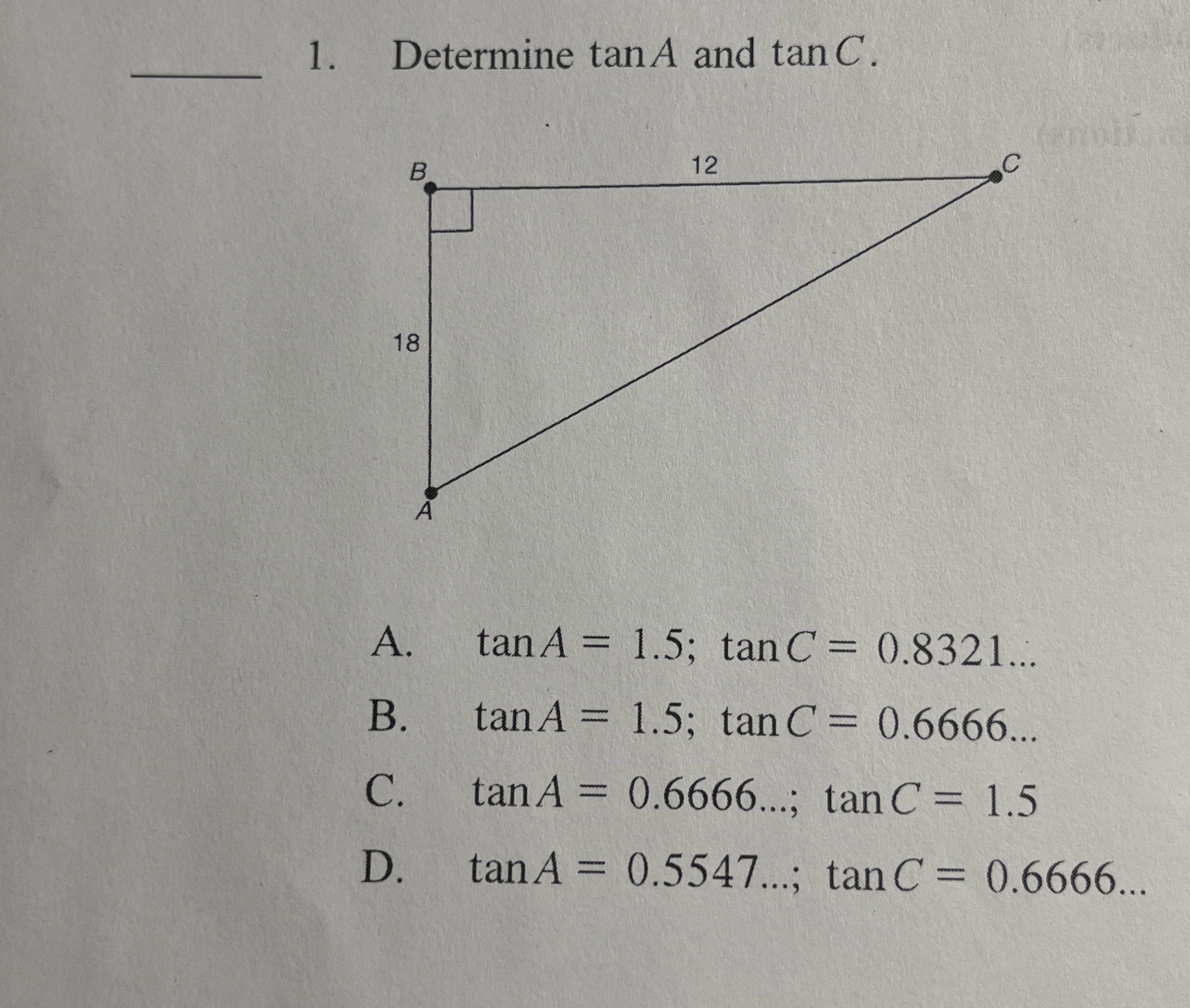 Solved q, 1. ﻿Determine tanA ﻿and | Chegg.com