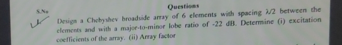 Design a Chebyshev broadside array of 6 ﻿elements | Chegg.com