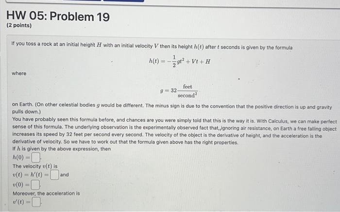 Solved If you toss a rock at an initial height H with an | Chegg.com