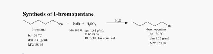 Solved Н,0 Br Synthesis of 1-bromopentane OH + NaBr + H2SO4 | Chegg.com