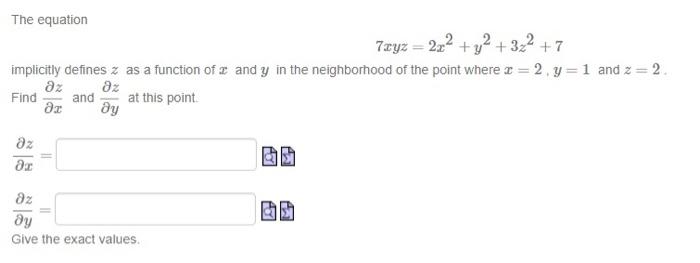 Solved The equation 7xyz=2x2+y2+3z2+7 implicitly defines z | Chegg.com