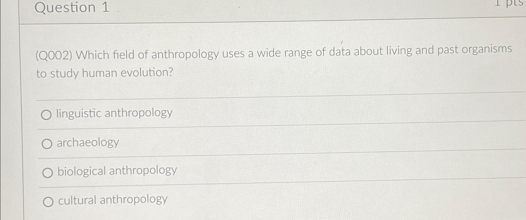 Solved Question 1(Q002) ﻿Which field of anthropology uses a | Chegg.com