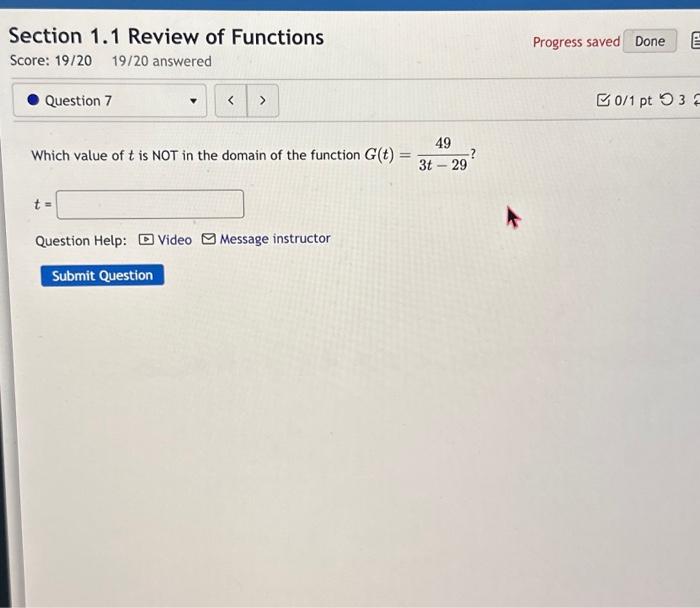 Solved Section 1 1 Review Of Functions Score 19 2019 20