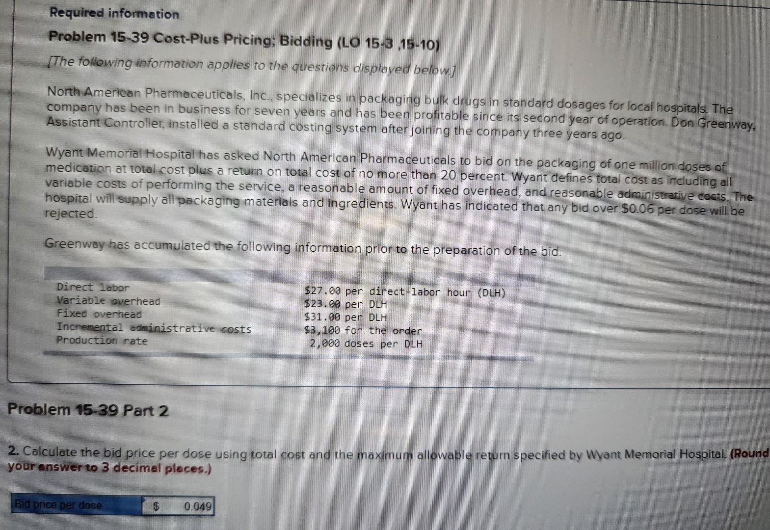 Solved Required information Problem 15-39 Cost-Plus Pricing; | Chegg.com