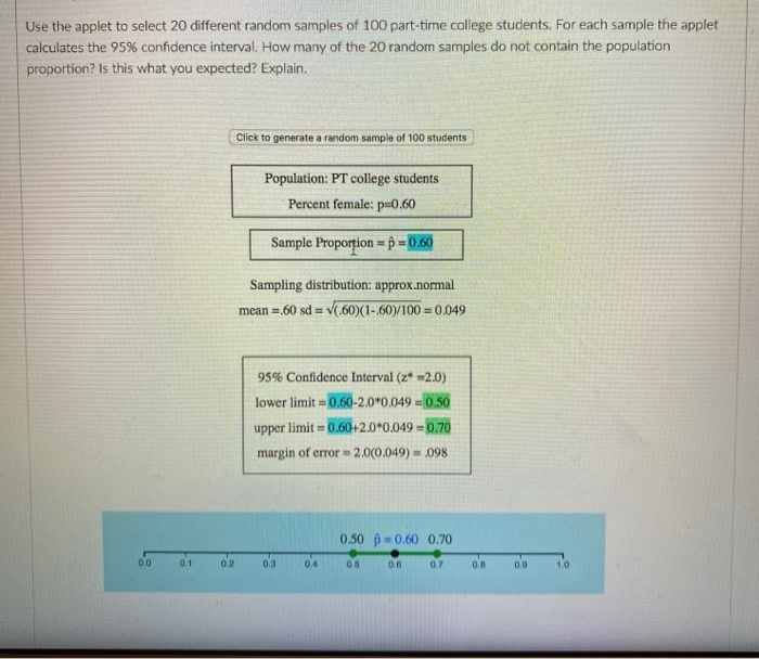 Solved Use the applet to select 20 different random samples | Chegg.com