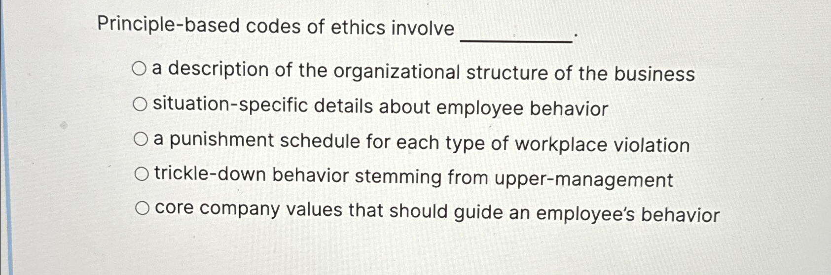 Solved Principle-based codes of ethics involvea description | Chegg.com