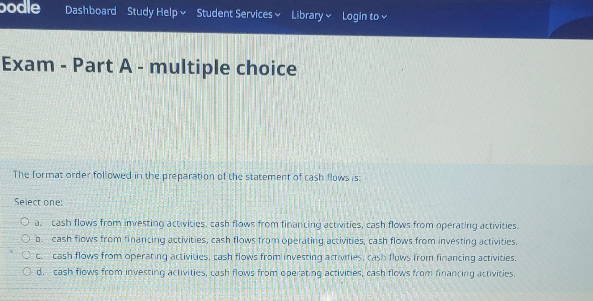 Solved Exam - Part A - multiple choice The format order | Chegg.com