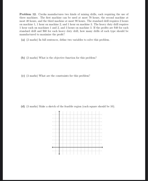 Solved Problem 12. Czerka manufactures two kinds of mining | Chegg.com