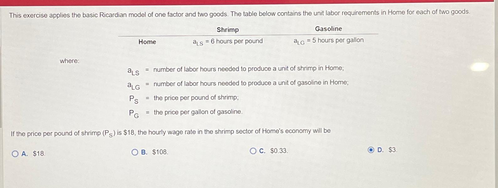 Solved This exercise applies the basic Ricardian model of | Chegg.com