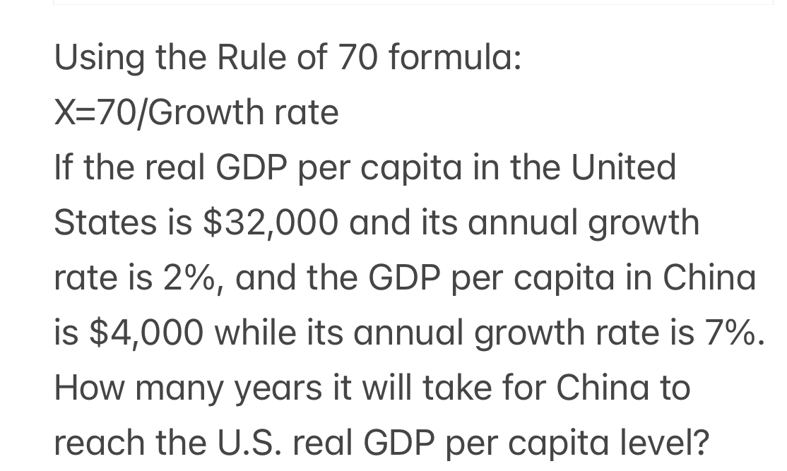 Solved Using the Rule of 70 ﻿formula: X=70/Growth rateIf the | Chegg.com
