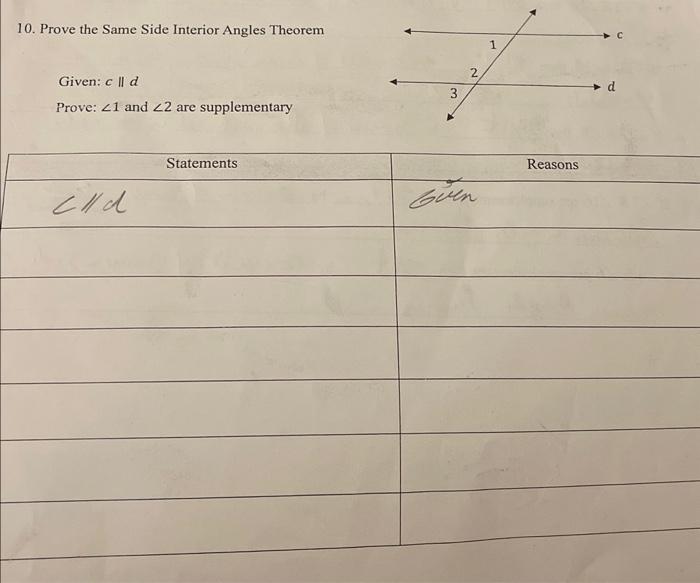 Solved 10. Prove the Same Side Interior Angles Theorem | Chegg.com