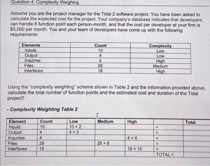 Solved Question 4: Complexity Weighing Assume you are the | Chegg.com