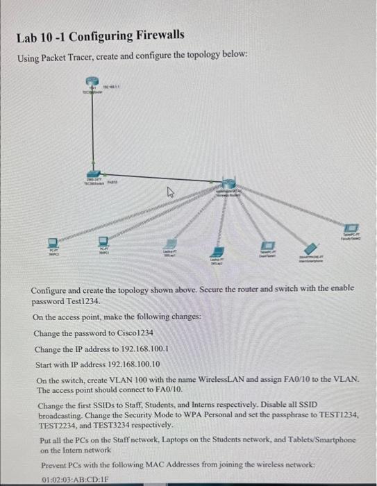 Solved Lab 10 -1 Configuring Firewalls Using Packet Tracer, | Chegg.com