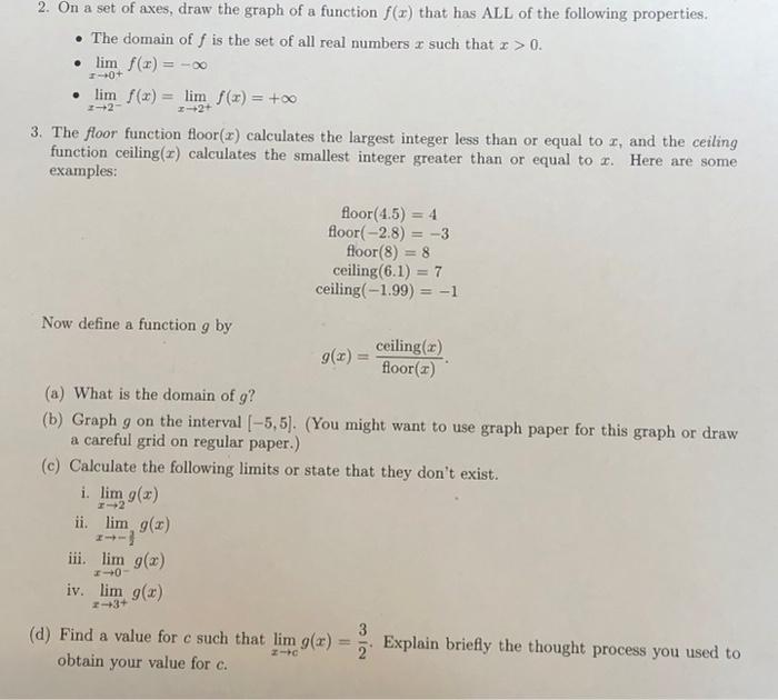 Solved 2. On a set of axes, draw the graph of a function | Chegg.com