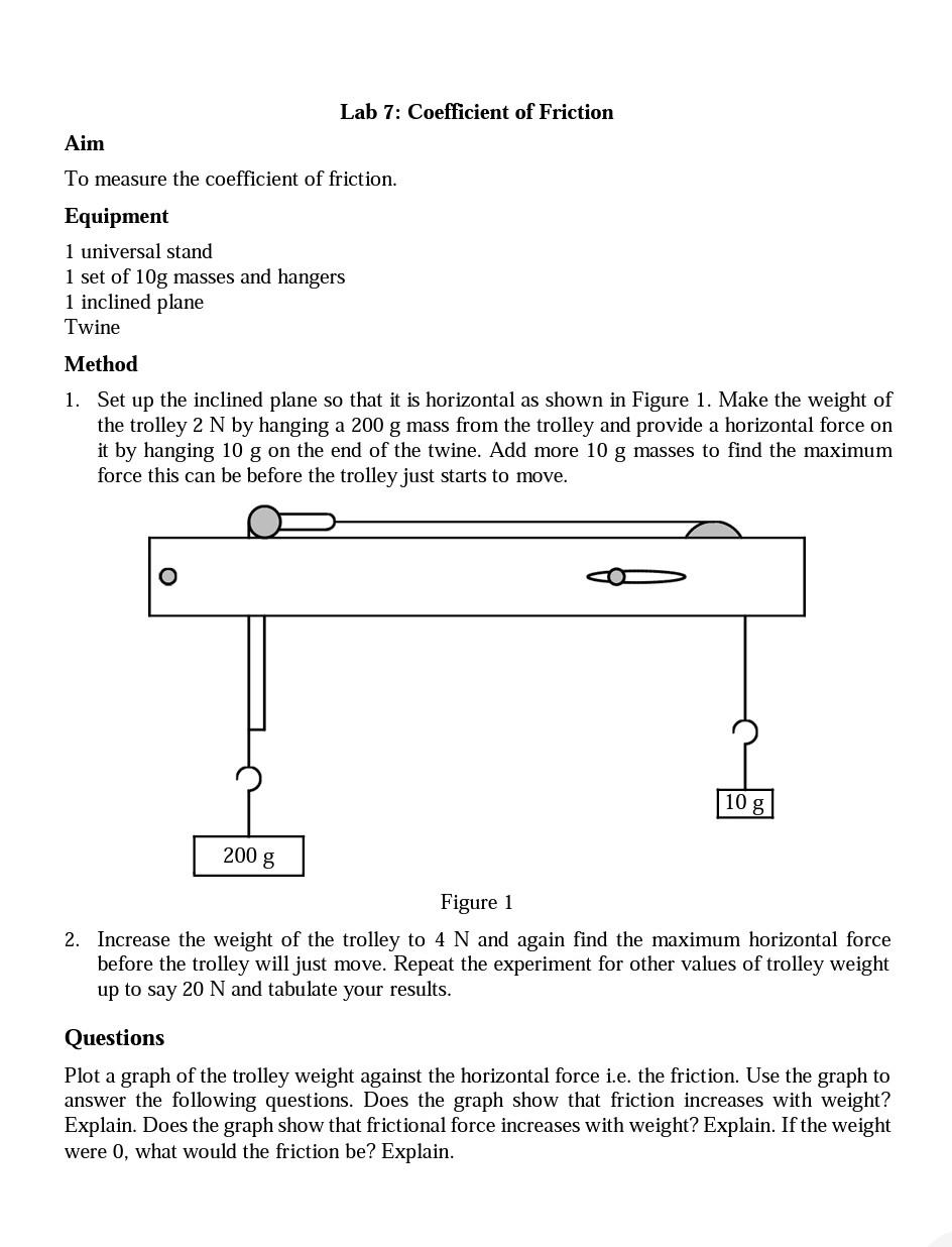 Solved Lab 7: Coefficient of Friction Aim To measure the | Chegg.com
