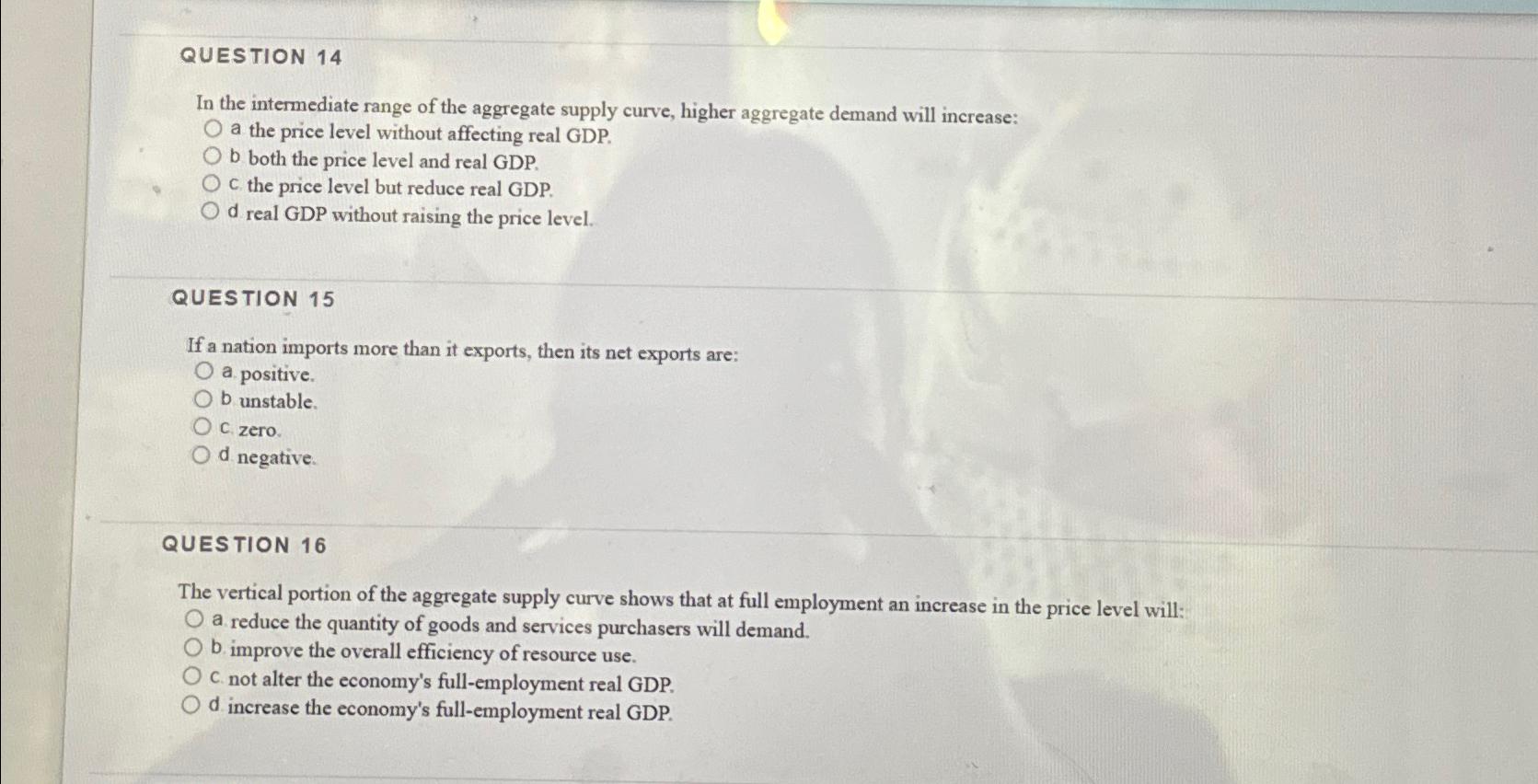 Solved QUESTION 14In the intermediate range of the aggregate | Chegg.com