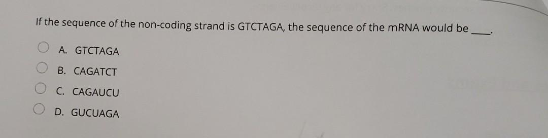 Solved If the sequence of the non-coding strand is GTCTAGA, | Chegg.com