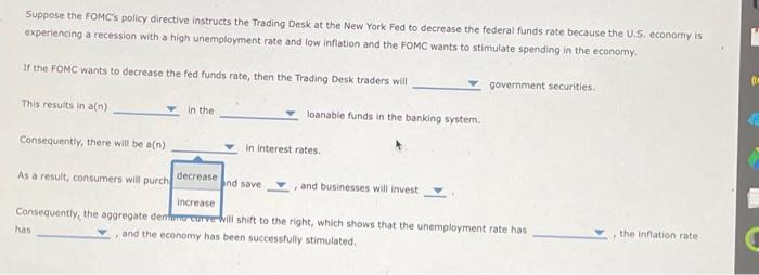 Solved Suppose the FOMC's policy directive instructs the | Chegg.com