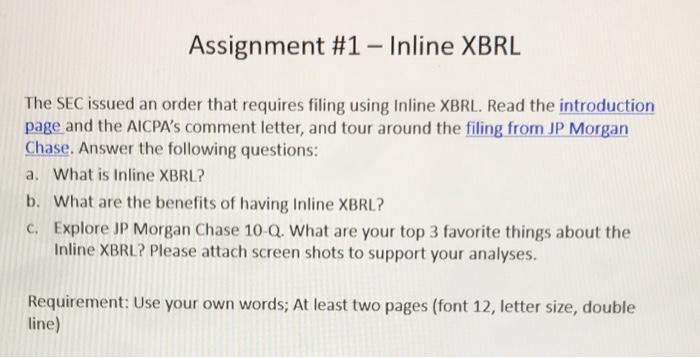 Solved Assignment 1 Inline Xbrl The Sec Issued An Order