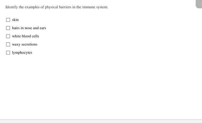 Solved Identify the examples of physical barriers in the | Chegg.com
