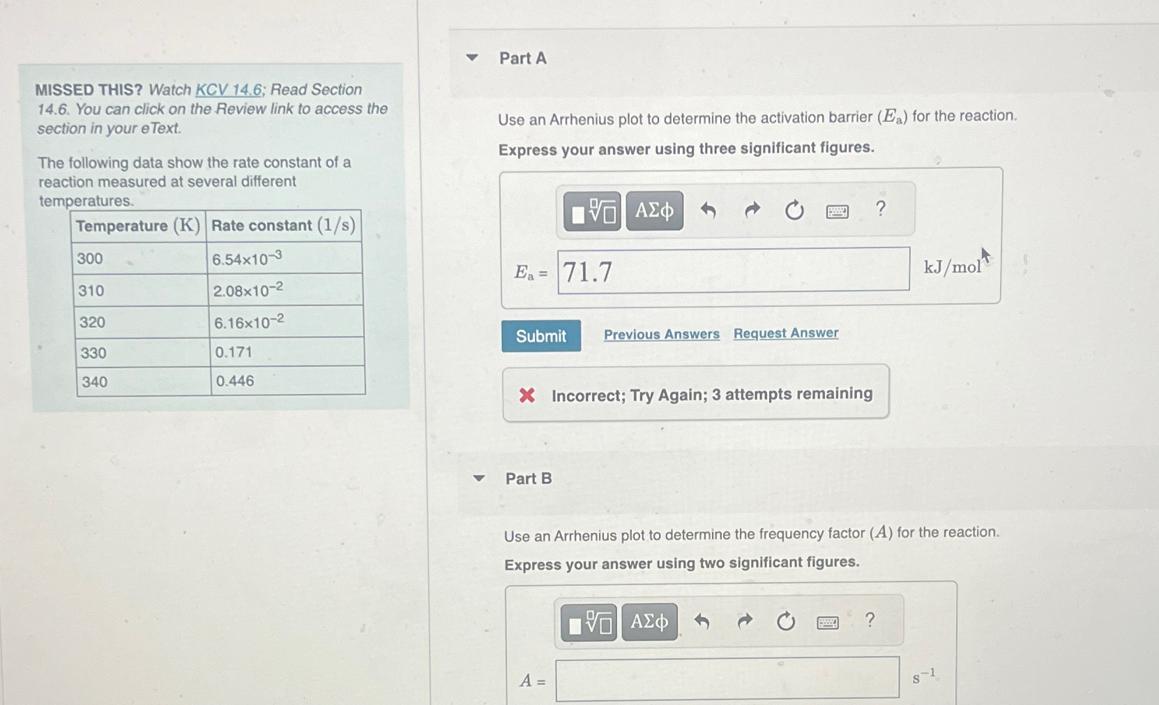 Solved Part AMISSED THIS? Watch KCV 14.6; Read Section 14.6. | Chegg.com