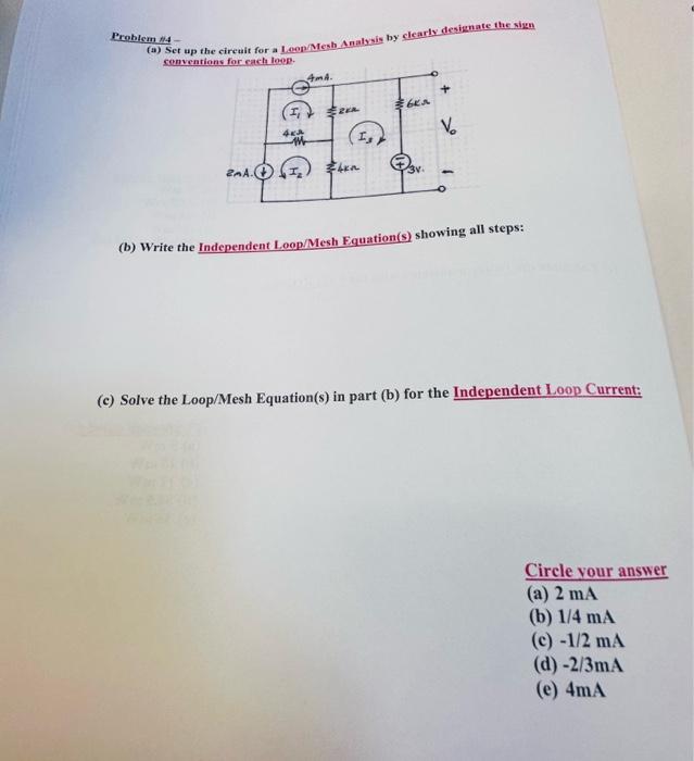 Solved Problem H4 (a) Set up the circuit for a Loep/Mesh | Chegg.com