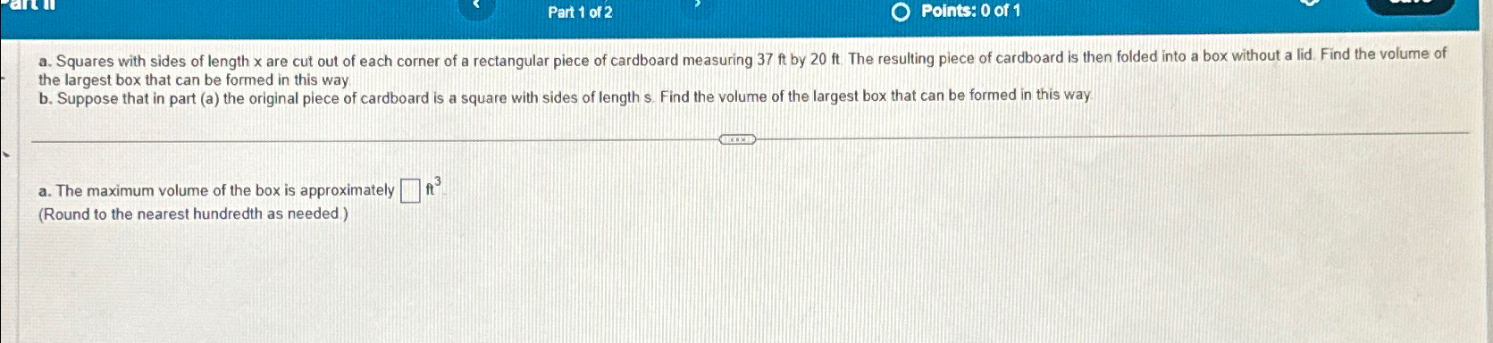 Solved Pert 1 ﻿of 2Points: 0 ﻿of 1the largest box that can | Chegg.com