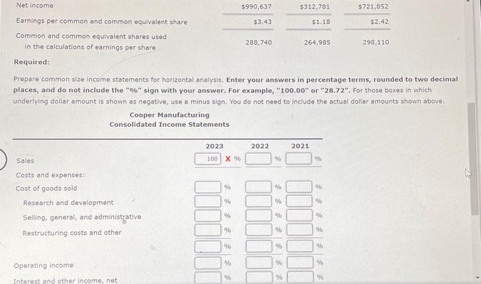 Solved Horizontal Analysis of Income Statements Consolidated | Chegg.com