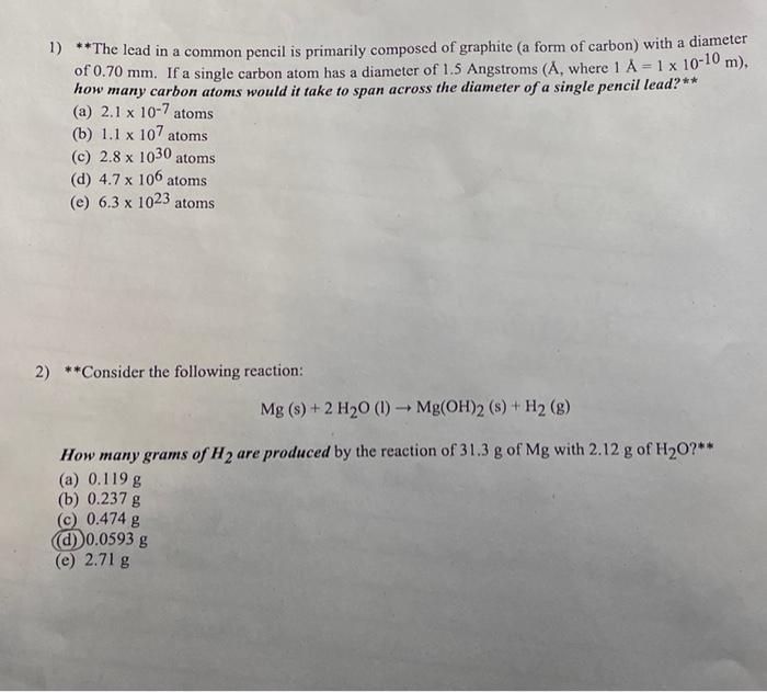 Solved 1) ∗∗ The lead in a common pencil is primarily | Chegg.com