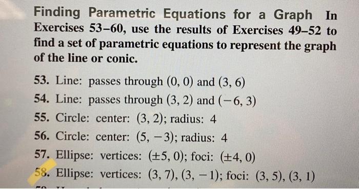 Solved Finding Parametric Equations For A Graph In Exercises