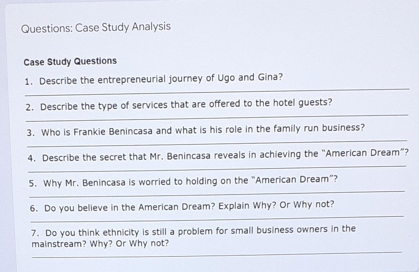 Questions: Case Study Analysis Case Study Questions | Chegg.com