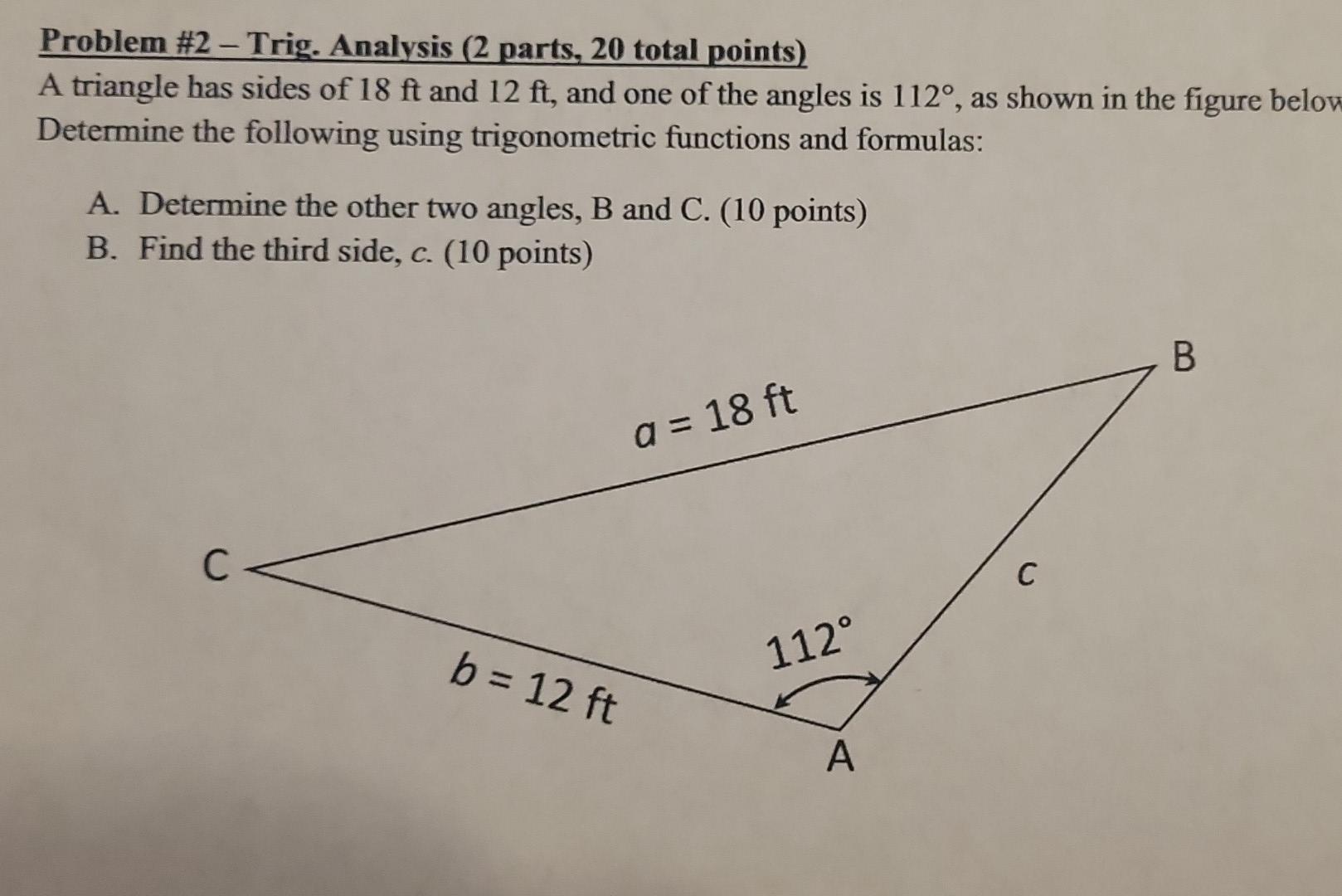 Solved Problem #2 - Trig. Analysis (2 parts, 20 total | Chegg.com
