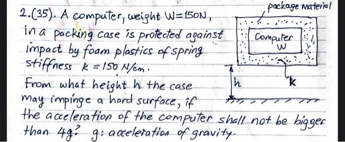 Solved 2. (35). A computer, weight W=150 N, in a packing | Chegg.com
