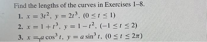 Solved Find the lengths of the curves in Exercises 1−8. 1. | Chegg.com