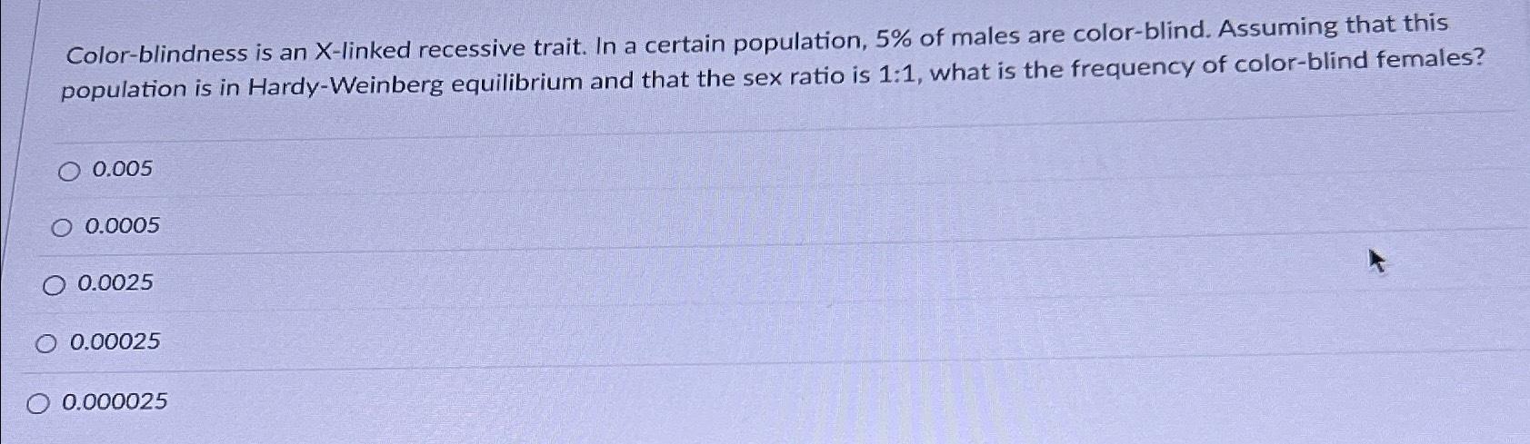 Solved Color-blindness is an x-linked recessive trait. In a | Chegg.com