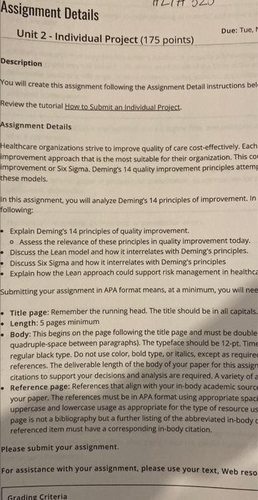 Solved Unit 2 - Individual Project (175 points) Due: Tue, | Chegg.com