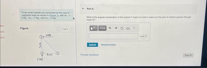 Solved ton ons tics Three small masses are connected by thin | Chegg.com