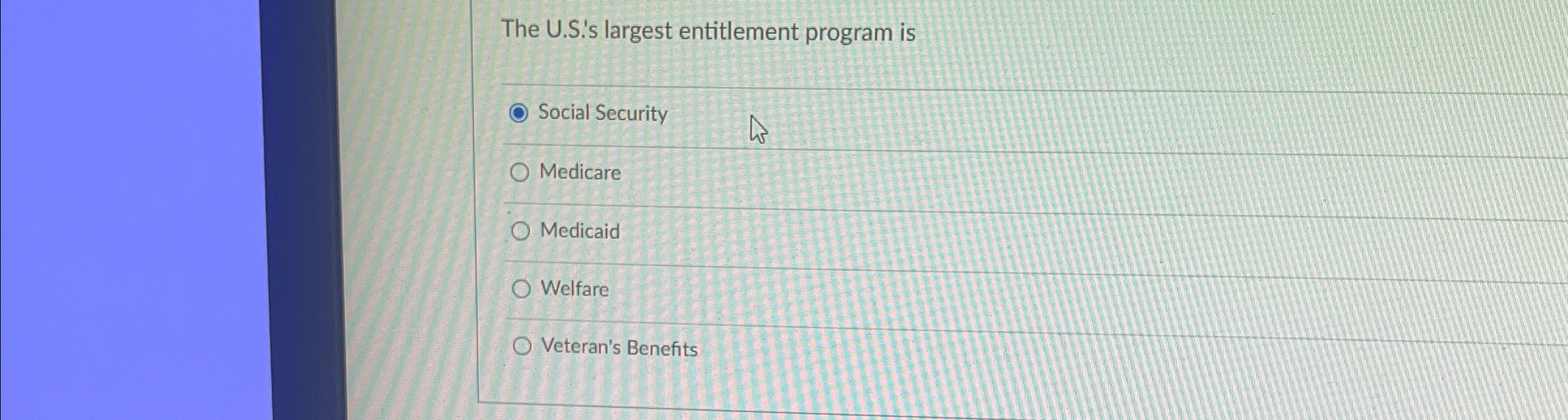 Solved The U.S.'s largest entitlement program isSocial | Chegg.com