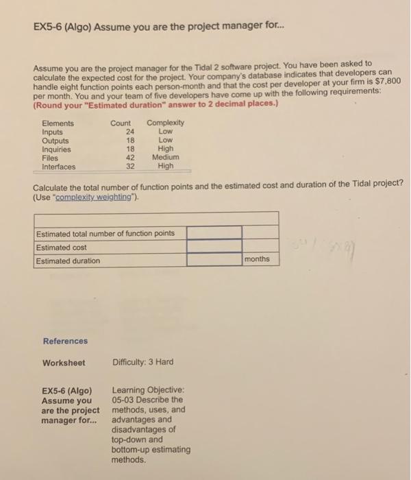 Solved EX5-6 (Algo) Assume you are the project manager | Chegg.com