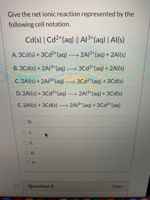 Solved Give the net ionic reaction represented by the | Chegg.com