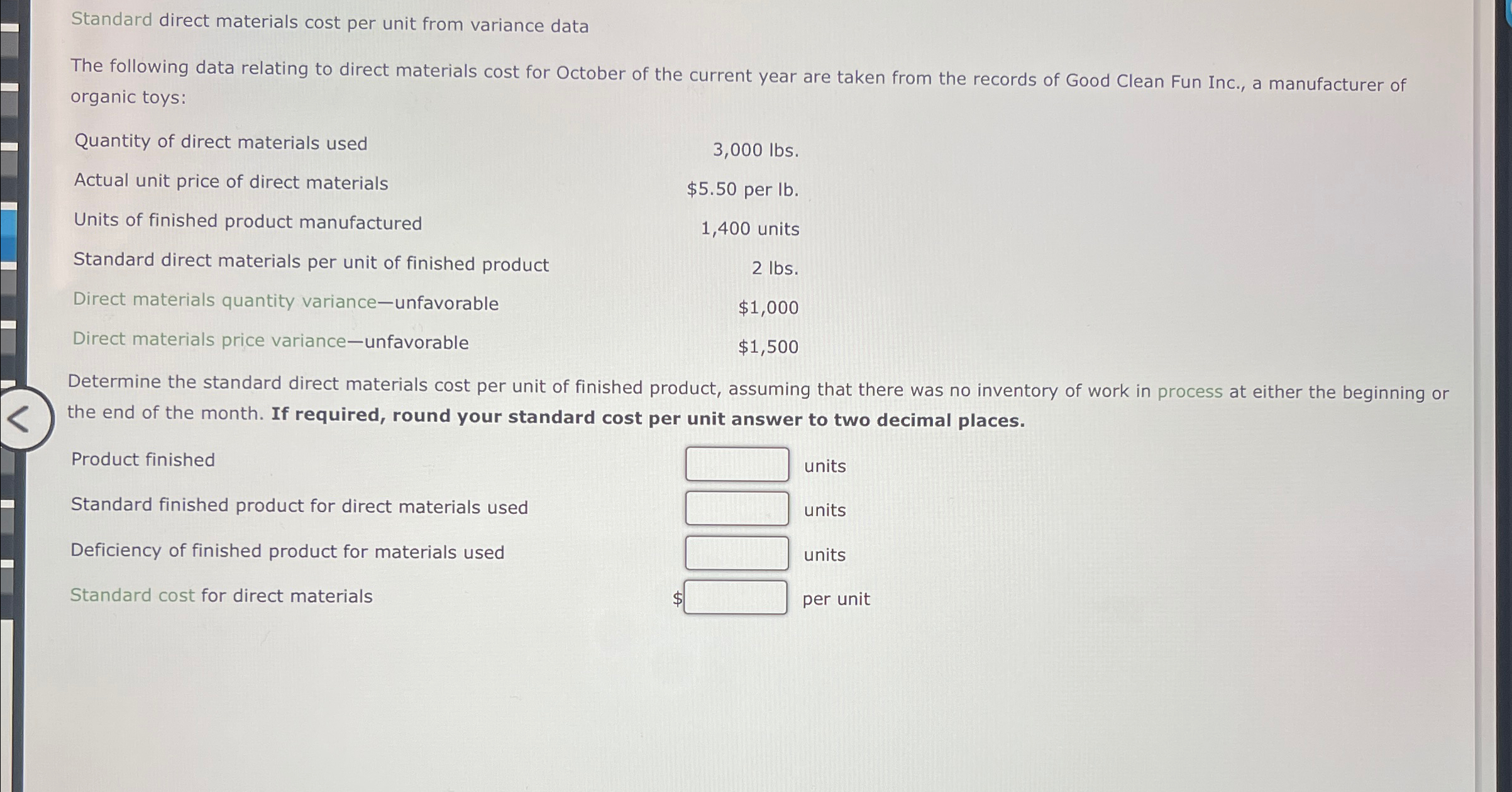 Solved Standard direct materials cost per unit from variance | Chegg.com