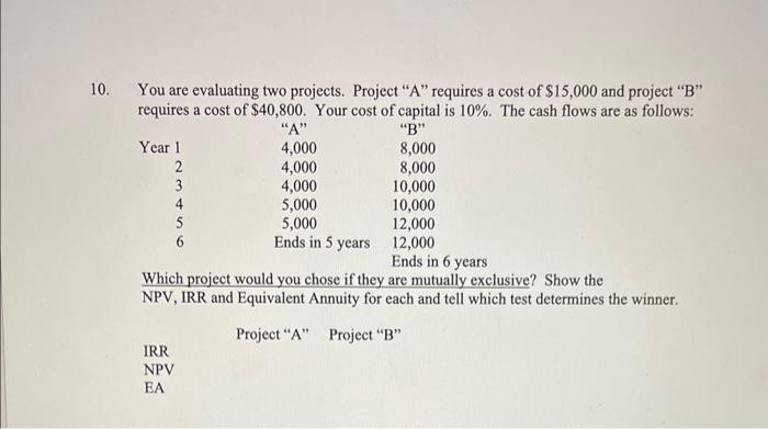 Solved You Are Evaluating Two Projects Project A Requires