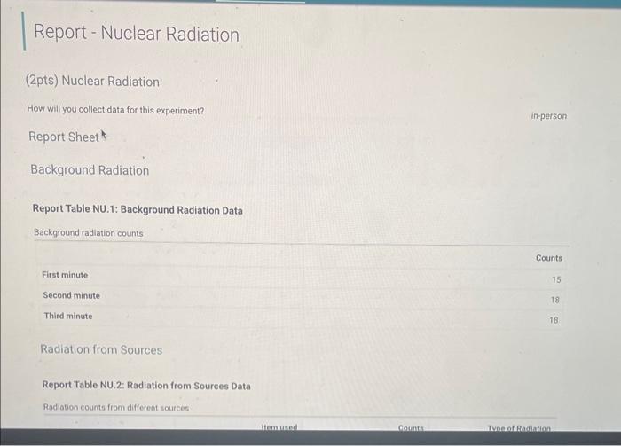 Solved Report - Nuclear Radiation (2pts) Nuclear Radiation | Chegg.com