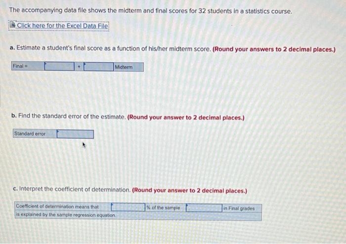 Solved The accompanying data file shows the midterm and | Chegg.com