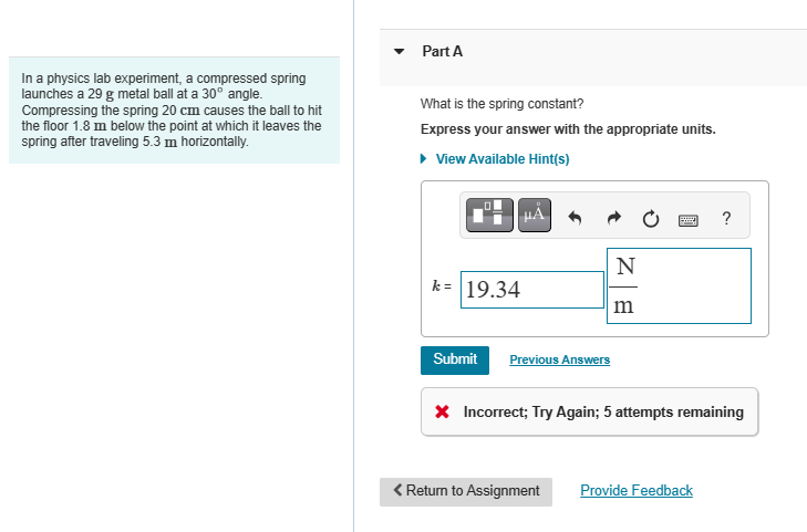 Solved Part AIn a physics lab experiment, a compressed | Chegg.com