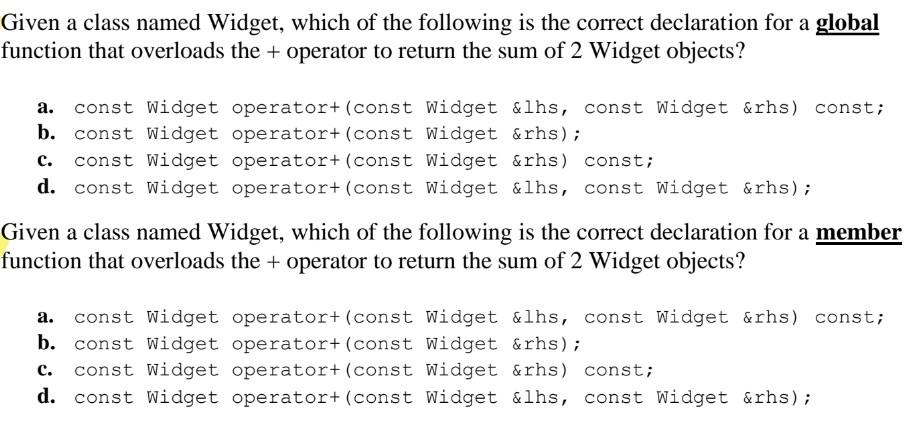Solved Given a class named Widget, which of the following is | Chegg.com