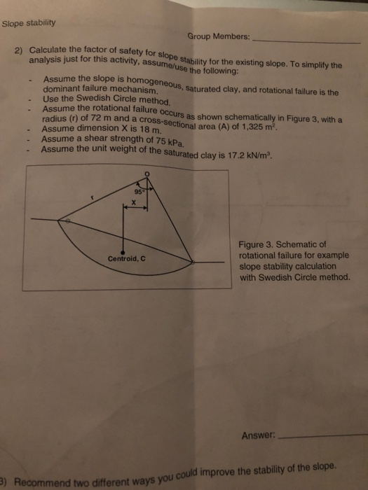 Solved Slope stability Group Members: 2) Calculate the | Chegg.com